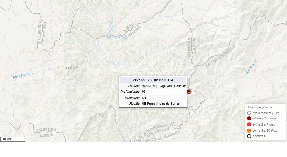 Sismo de 1.1 de magnitude fez a terra tremer na Pampilhosa da Serra